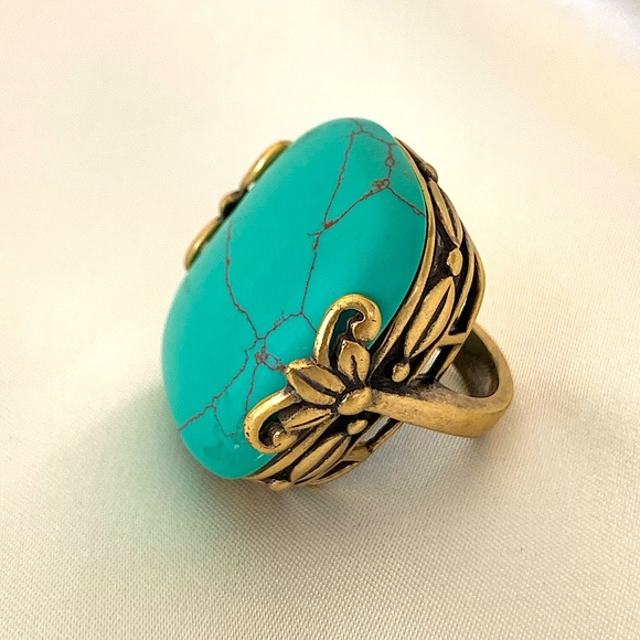 None | Jewelry | Blue Green Turquoise Stone Bronze Cocktail Ring Size 5 ...